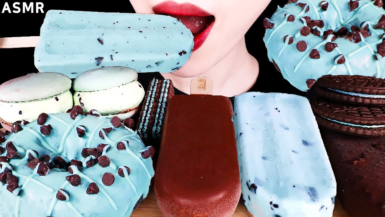 ASMR MINT CHOCOLATE ICE CREAM, HERSHEY, MACARON, DONUTS, BUBBLE TEA 민트 ...
