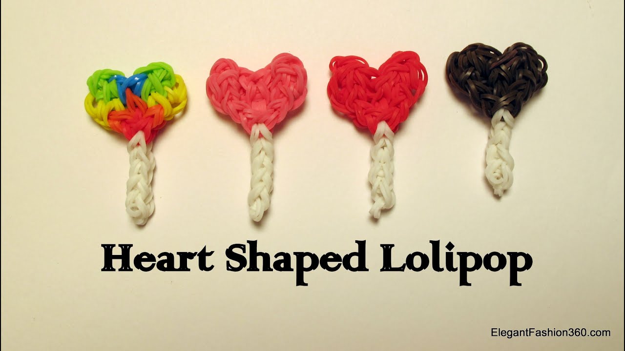 Rainbow Loom Heart Shaped Lollipop Charm - How to - Valentine's Day ...