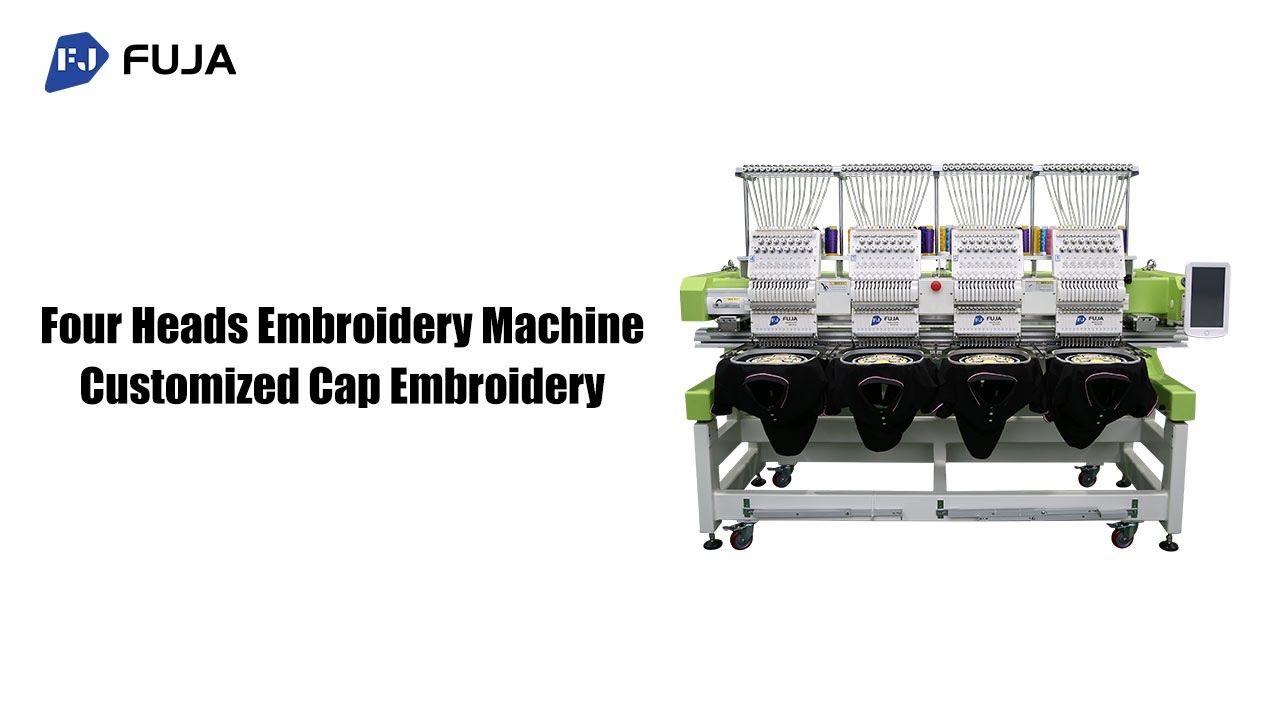 4 Heads Customized Cap Embroidery Machine丨FUJA Embroidery Machine - YouTube