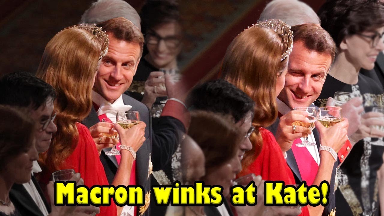 President Macron spotted winking at Princess Kate at the French state ...