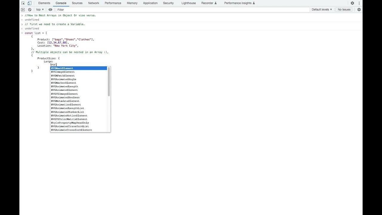How to nest Object literal in Arrays - YouTube