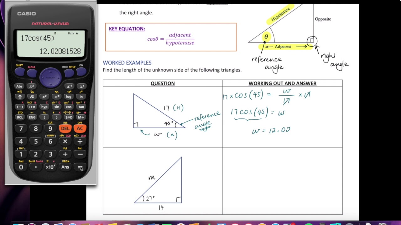Using cosine to find the length of an unknown side. - YouTube