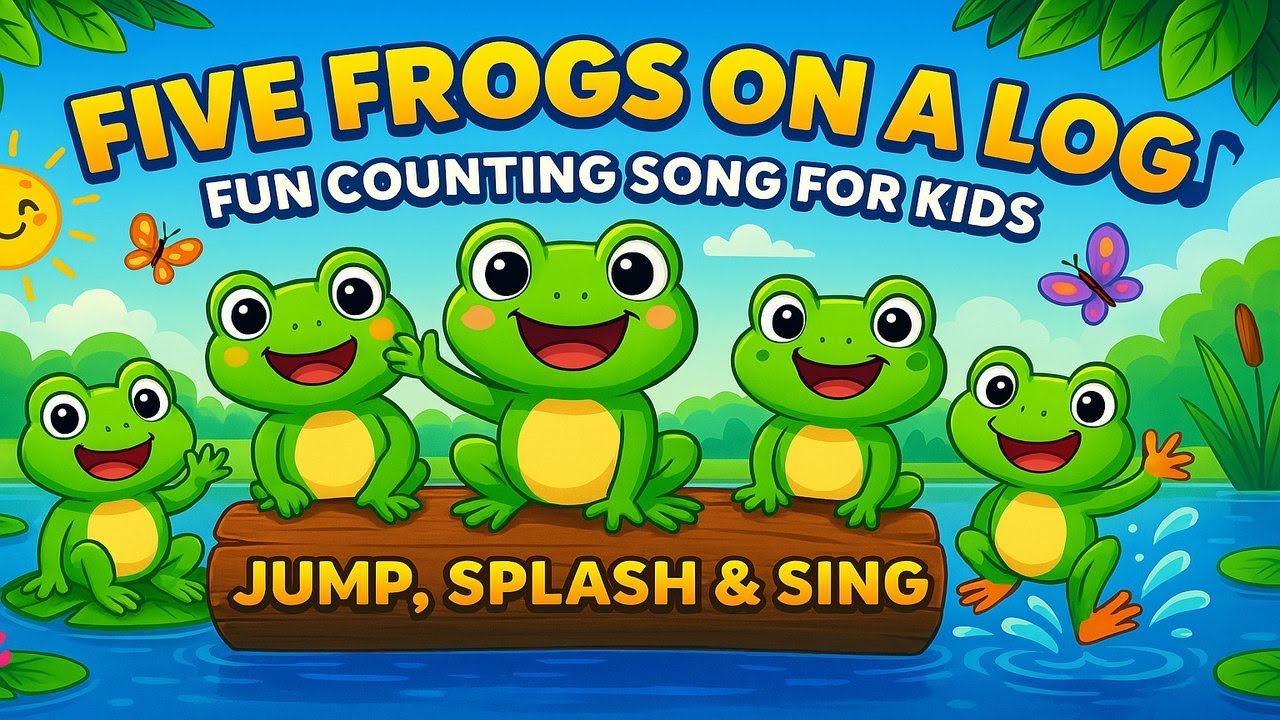 🐸 Five Frogs on a Log! 🎶 Fun Counting Song for Kids | Jump, Splash ...