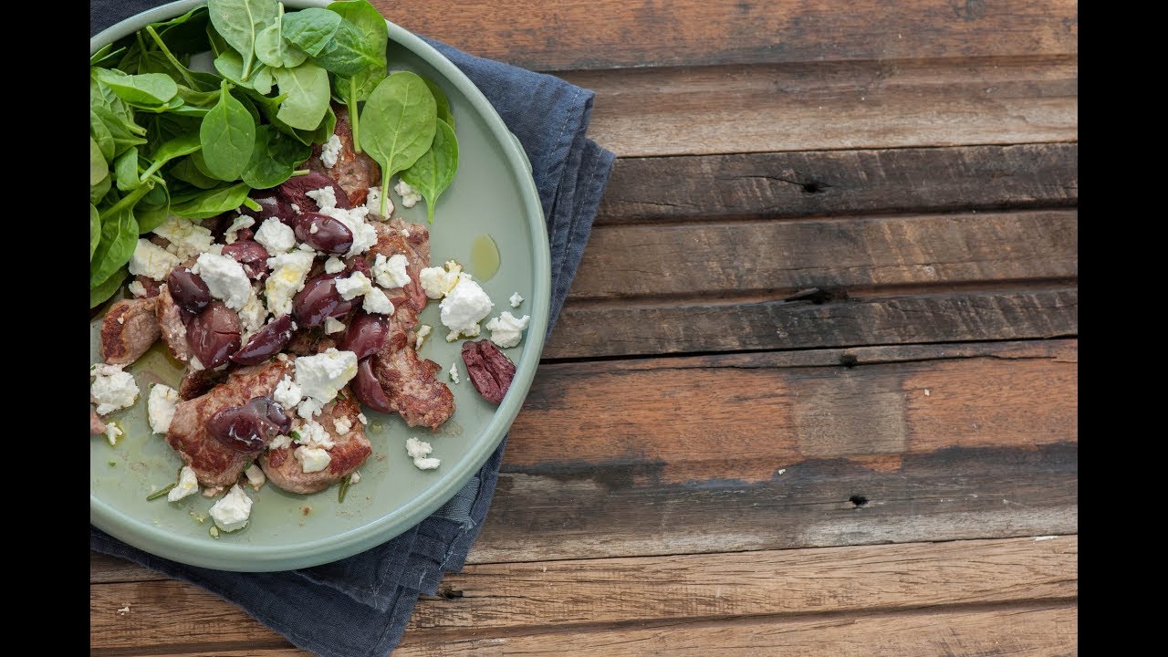 Minute Steaks with Smashed Olives & Goats Cheese - YouTube