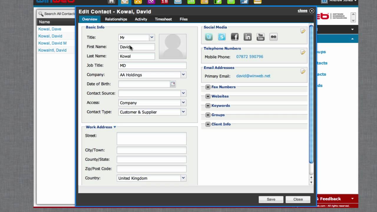 WinWeb Cloud CRM: View A Contact's History - YouTube