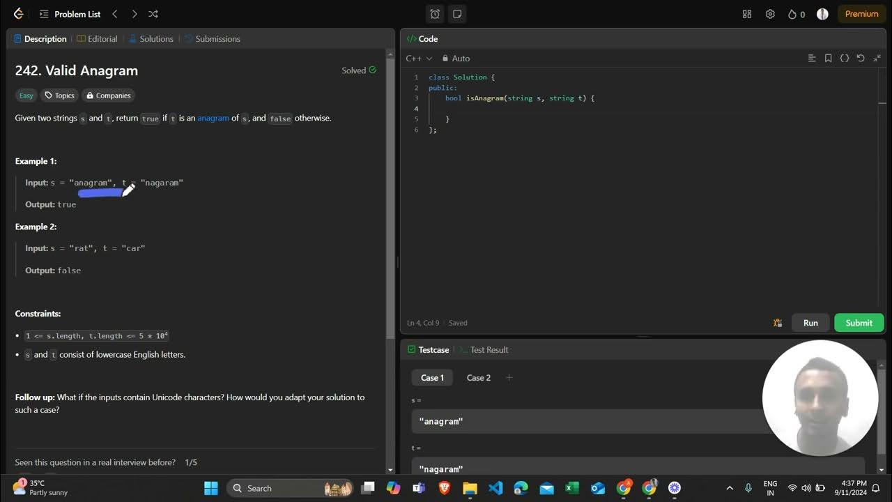 Valid Anagram (Leetcode Q242) - Easy (Hindi) - YouTube