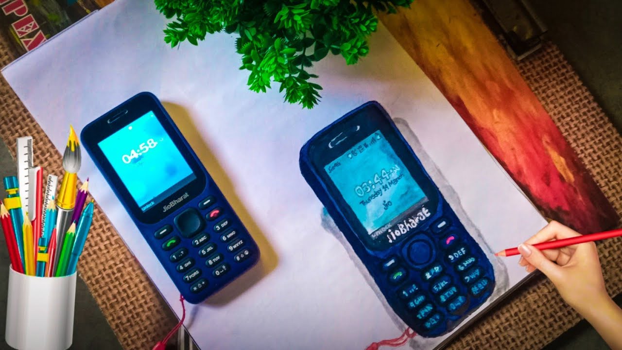 Realistic Mobile Phone drawing|jio Bharat phone art #watercolorpainting ...
