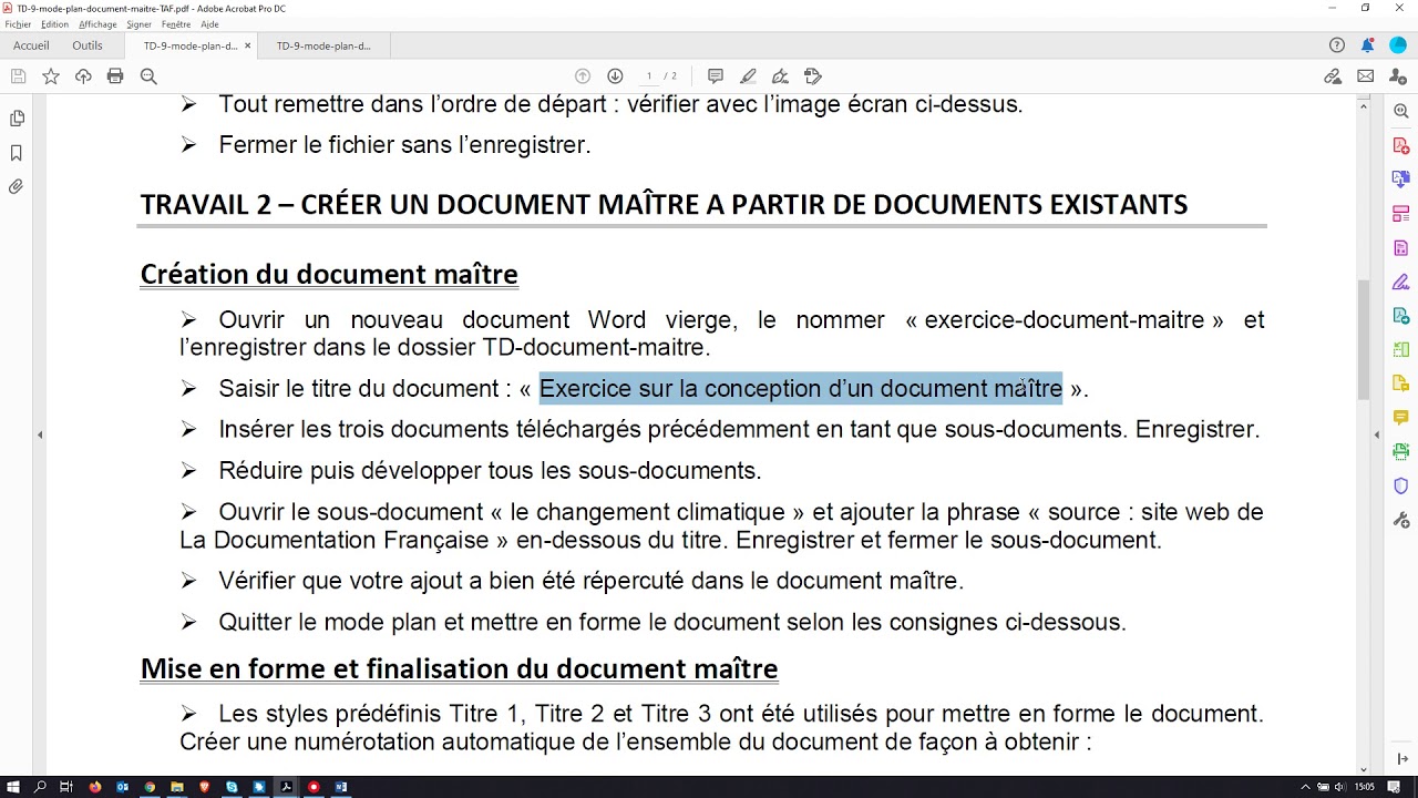 TD9 Correction TD Documents maitres et sous documents - YouTube