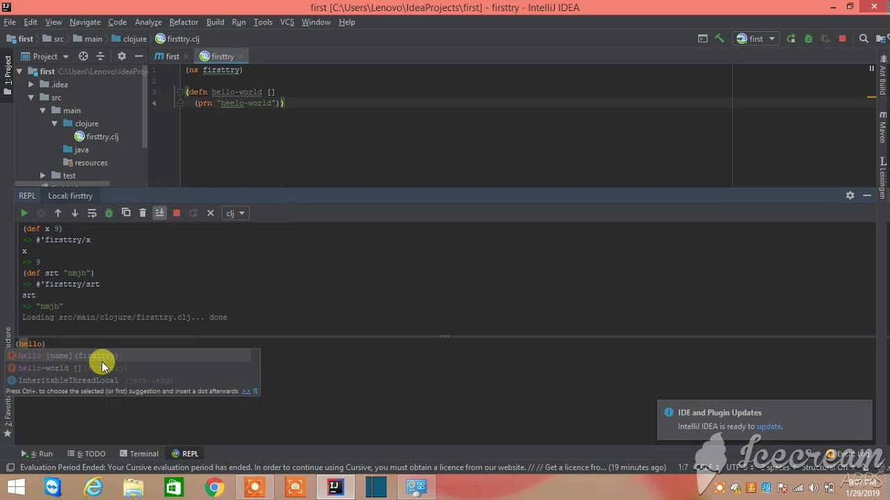 Clojure With Intellij And Maven Defn Function And Variable Youtube