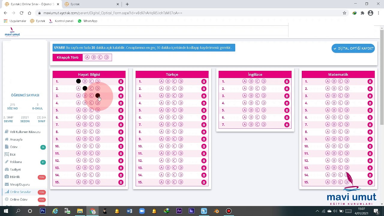 İLKOKUL DİJİTAL OPTİK FORM - ONLINE SINAV - YouTube