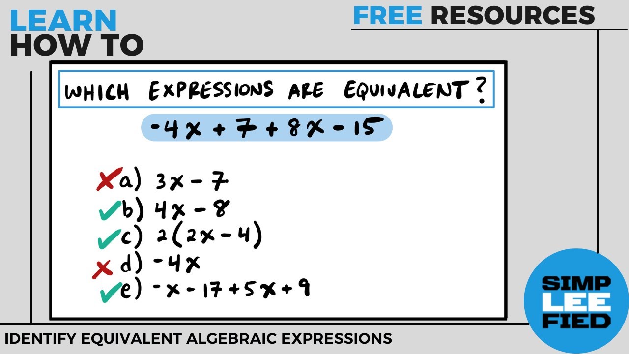 Identifying Equivalent Expressions 4 Practice Problems YouTube