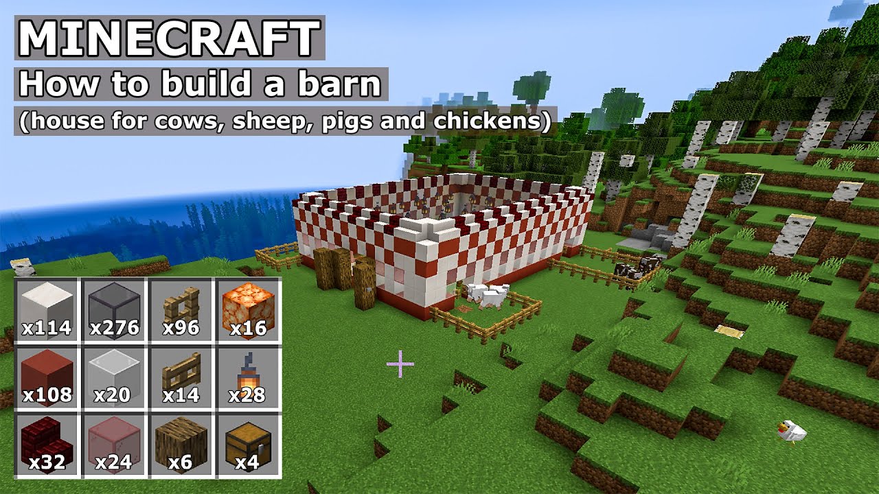 Minecraft: How to build a barn (house for cows, sheep, pigs and ...