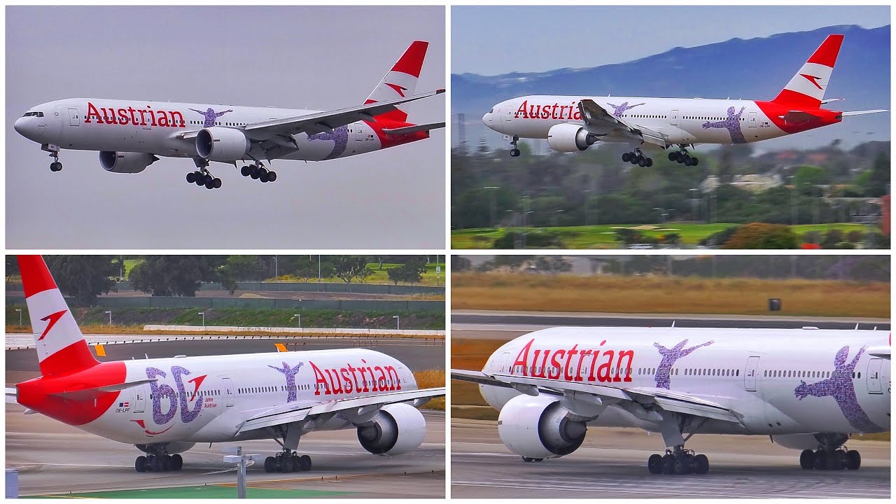 AUSTRIAN AIRLINES BOEING 777-200 (60 YEARS LIVERY) LAX ARRIVAL AND ...