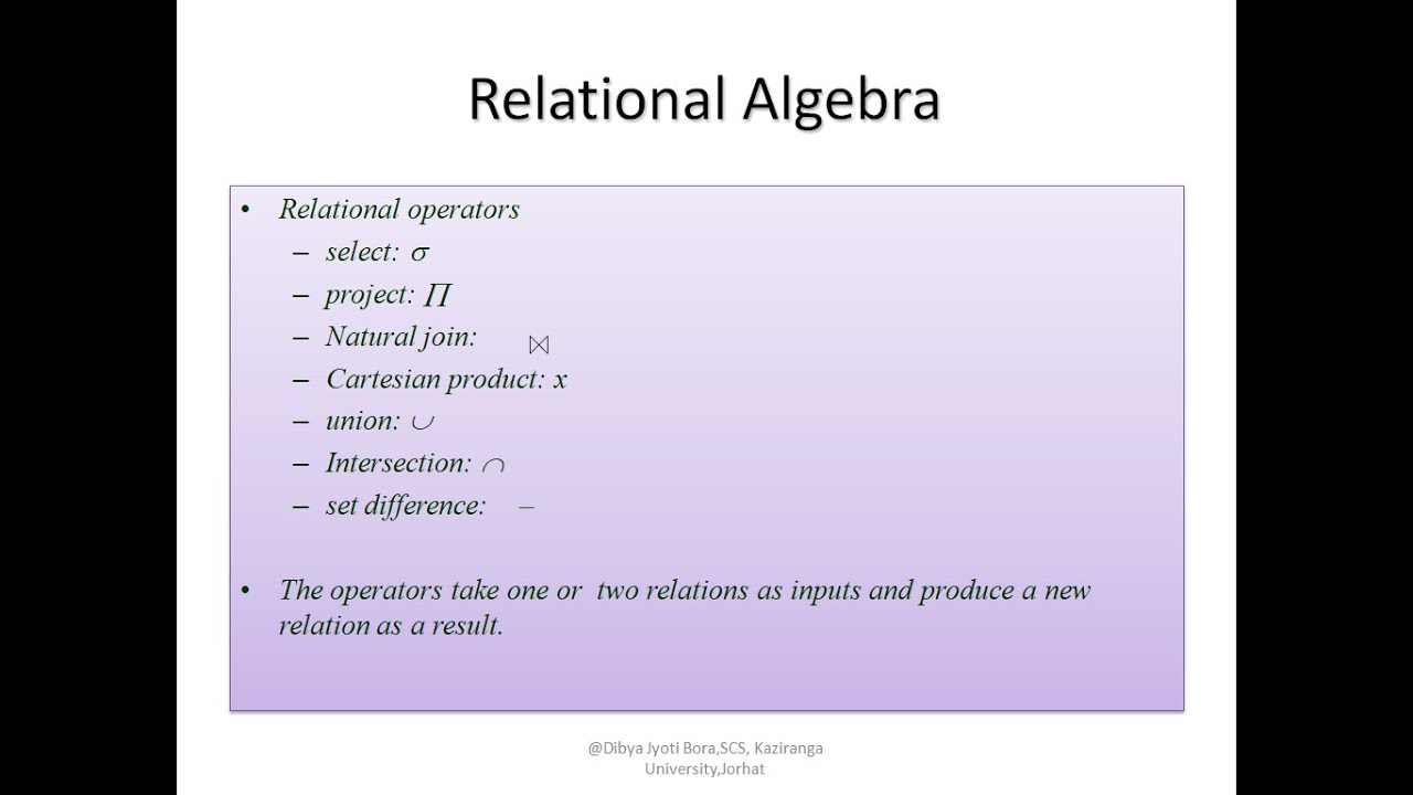 Relational Algebra In Adbms Set 1 Youtube