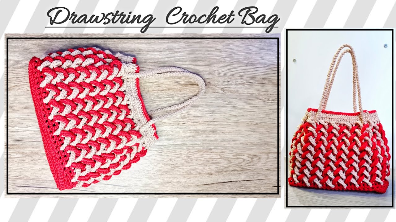 Drawstring crochet bag with the latest pattern || crochet bag || tas ...