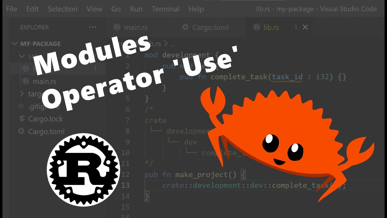 Split modules into files. Operator 'Use'. Rust Lang - YouTube
