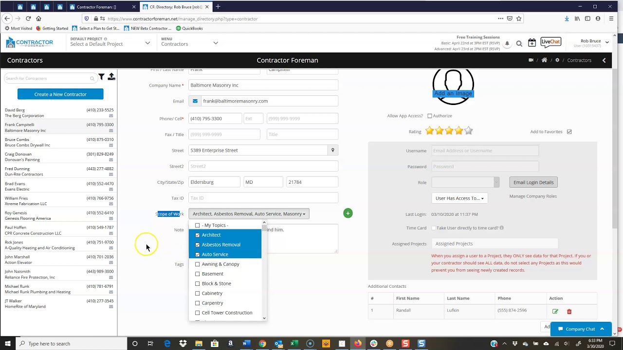 Adding Contractors using Contractor Foreman - YouTube