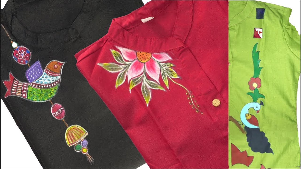 Fabric Painting #104 l Simple and Beautiful 3 kurti painting ideas for ...