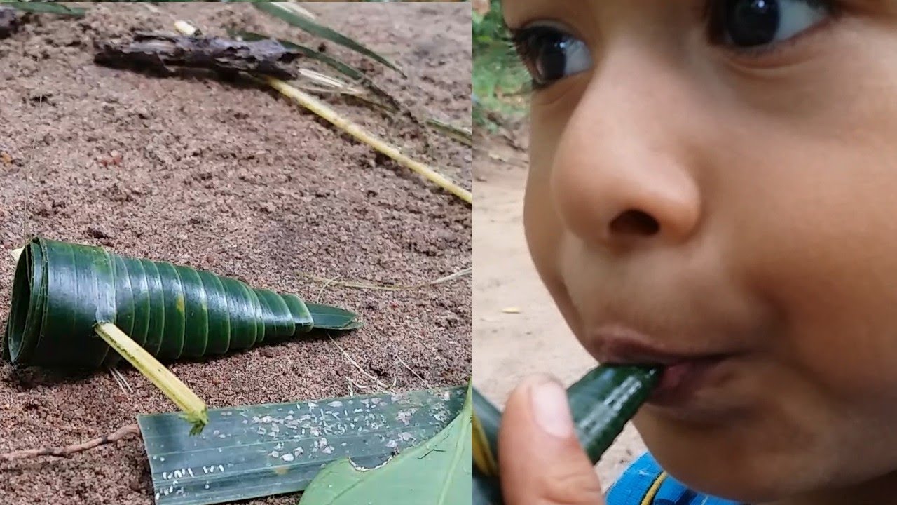 පොල්කොළ නලාව | Polkola Nalawa | Coconut Leaf Flute | Funny Kid Playing ...