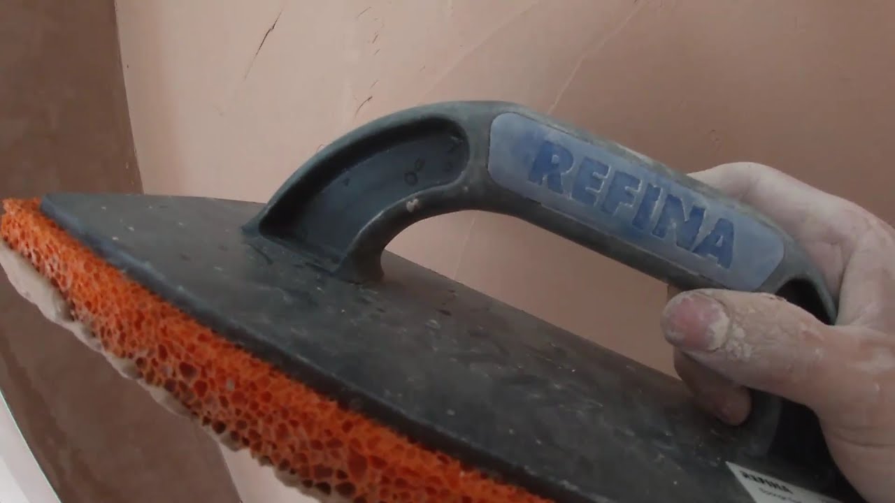 sponge floating skim coat multi finish plaster diffrent / unusual method mac plastering - YouTube