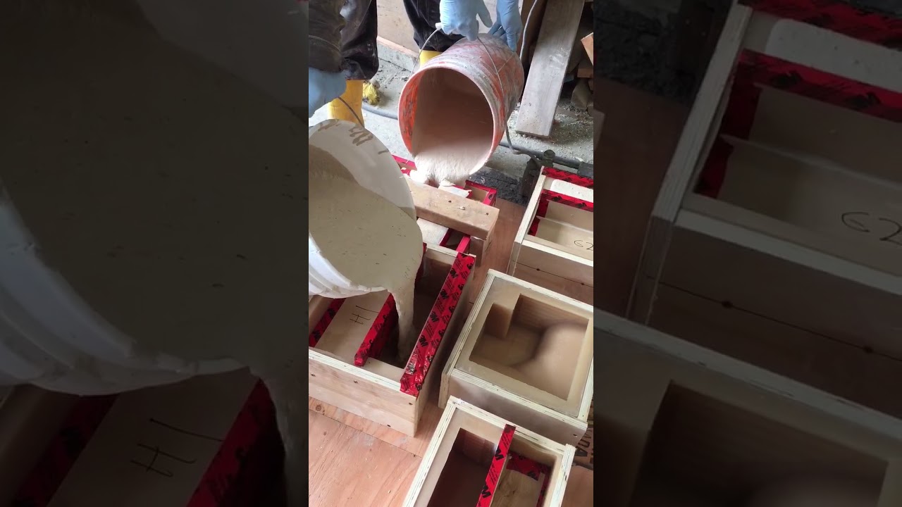 pouring UHPC ductal concrete into urethane molds - YouTube