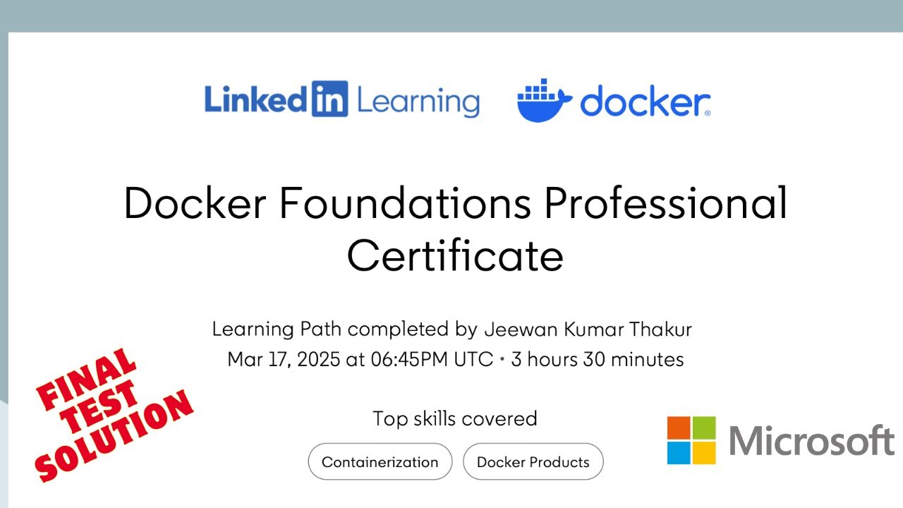FREE Docker Foundations Professional Certificate Final Exam Solution with 85% accuracy || Jeewan ...