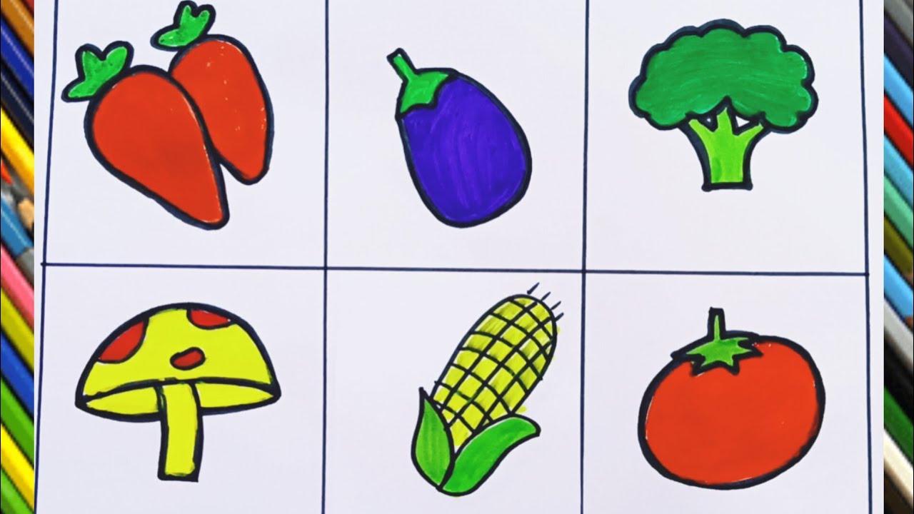 How to draw vegetables |6 different types of vegetable drawing step ...