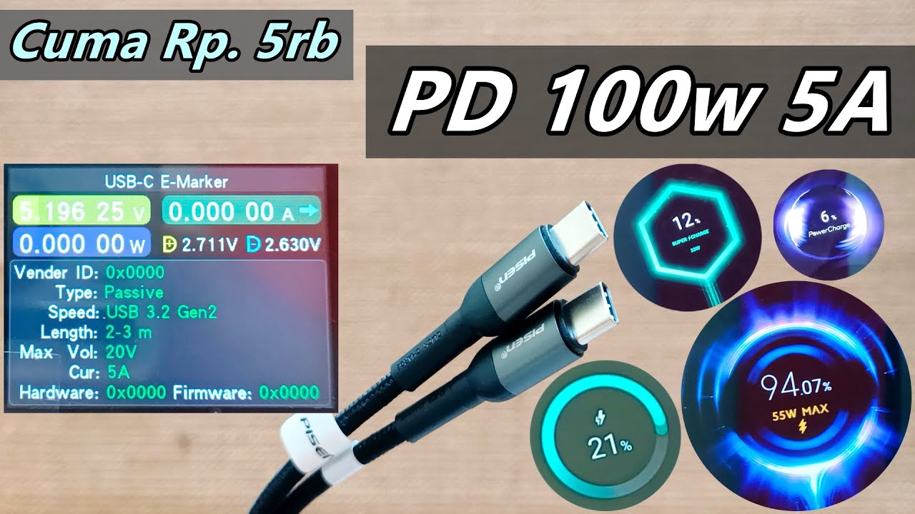 Tes Kabel Murah Rp 5rb | Pisen PD 100w 5A Support Turbocharge PPS ...