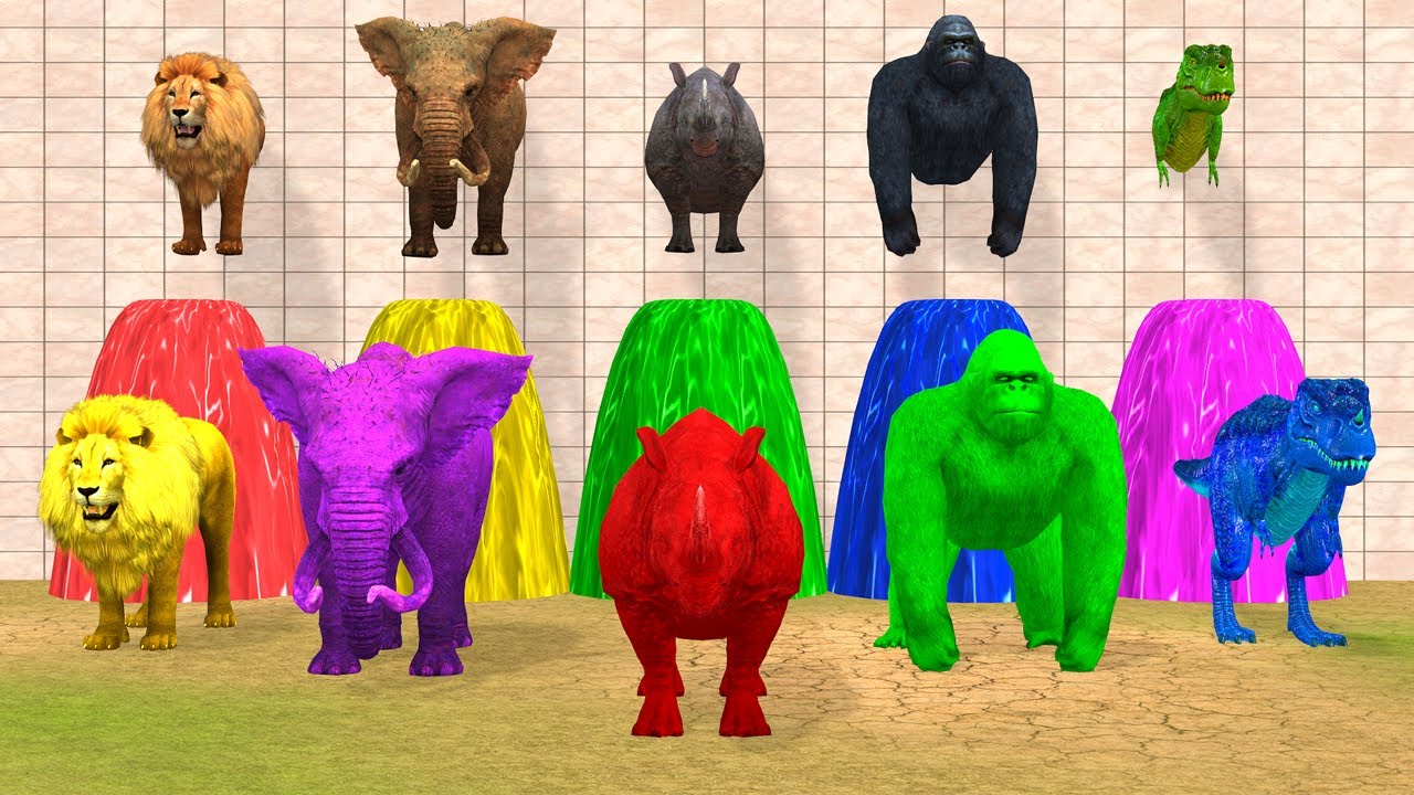 High Jump Paint Animals | Lion Elephant Gorilla | Animal Game Animation ...