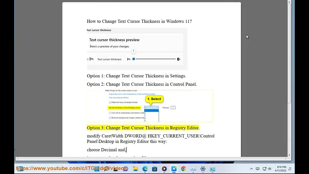 Change Text Cursor Thickness in Windows 11 - YouTube