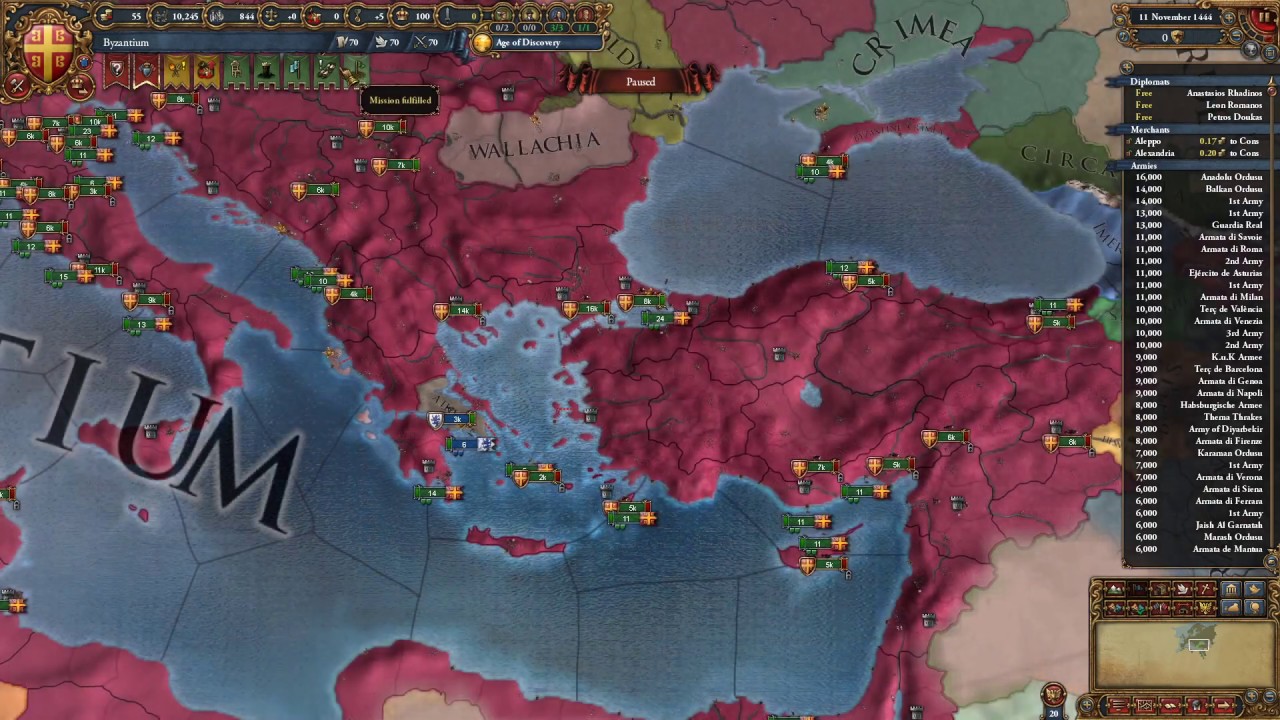 EU4 Complete Byzantium Mission Tree 1444!!! - YouTube
