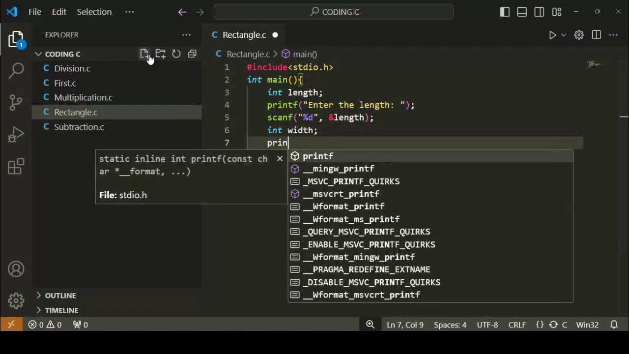 Area of a rectangle in c programming - YouTube