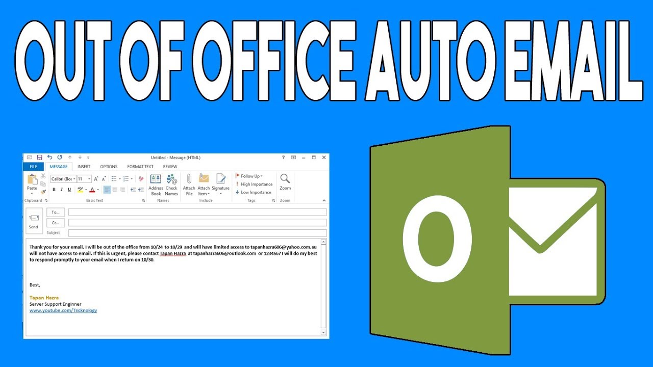 How to Set an Out of Office Auto Email Message in Outlook 2013 - YouTube