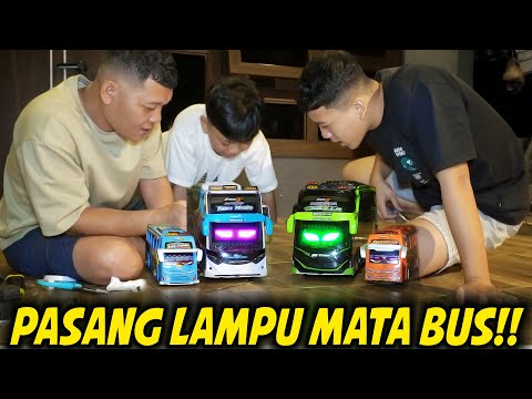 PASANG LAMPU LED MATA DI MINIATUR JUMBO DAN PERBAIKI SELENDANG BUS PLASTIK