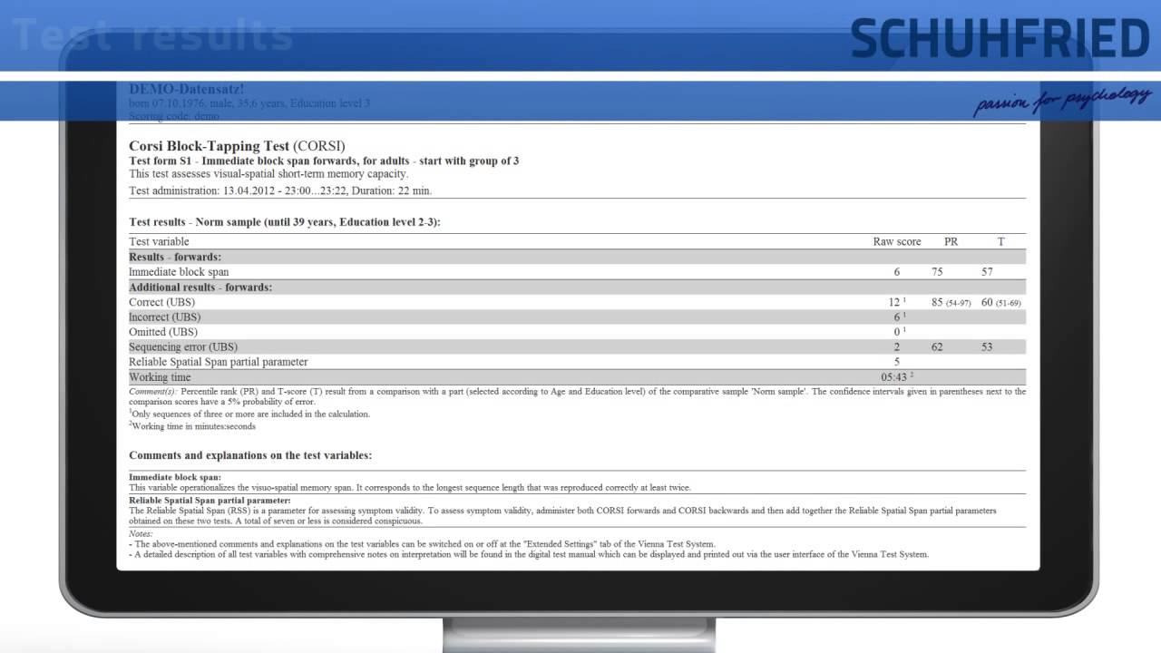 CORSI Corsi-Block-Tapping-Test (Vienna Test System) - YouTube