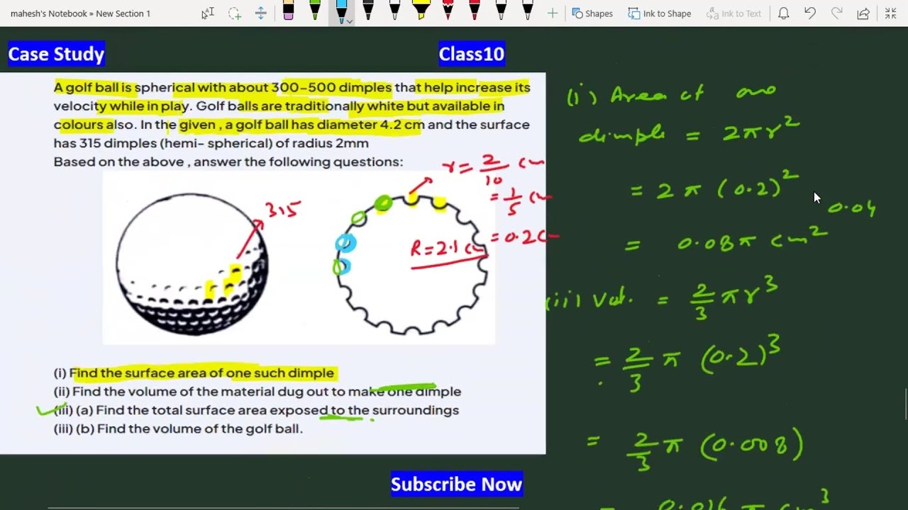 A Golf ball is spherical with about 300-500 dimples | Case Study Class ...