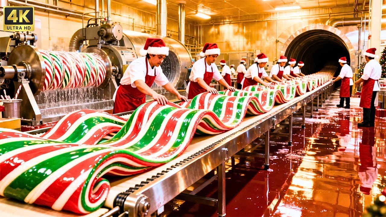 Inside a Modern Christmas Factory: From Sugar to Festive Ribbon Candy ...