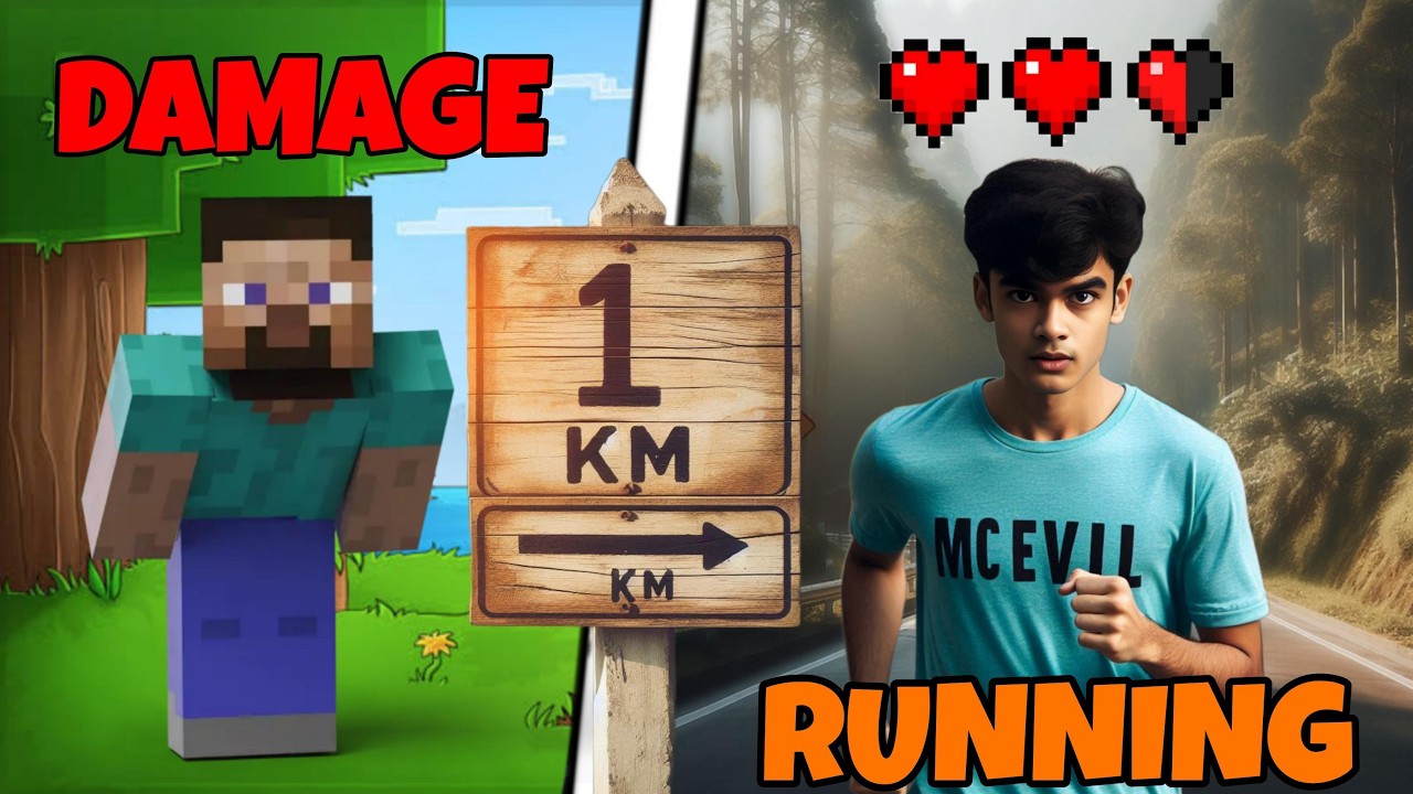 Minecraft But if i take DAMAGE i have to walk 1KM - YouTube