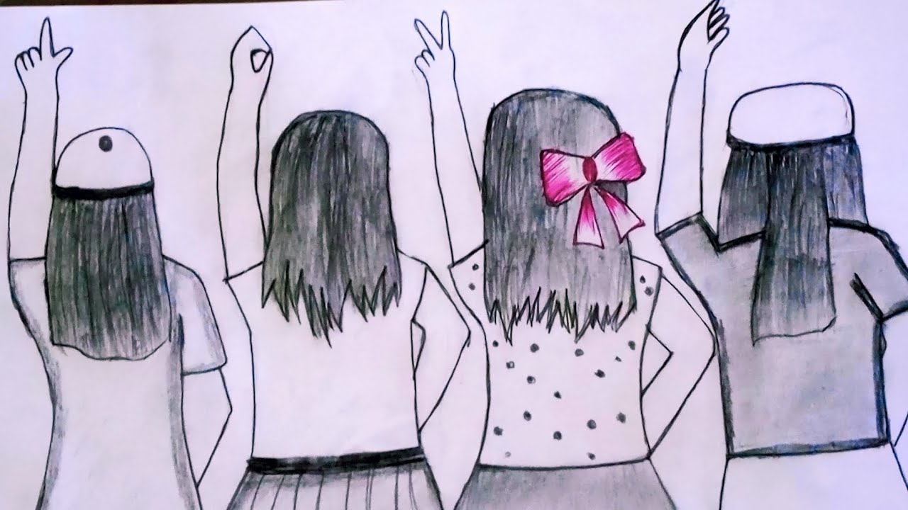 Four Best friend pencil sketch|| how to draw A BFF drawing easy| stap ...