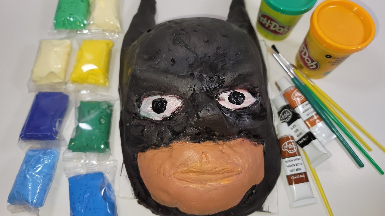 Batman face with play doh ,clay and paint it - YouTube