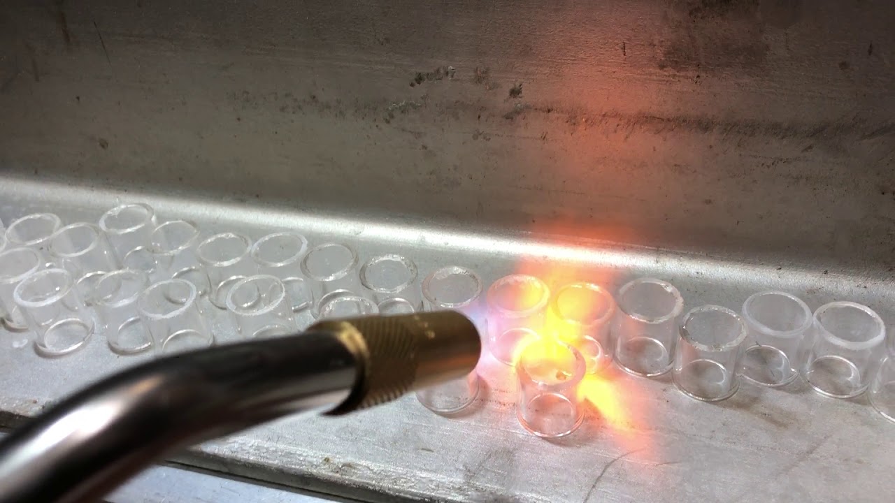 Flame polishing the ends of some glass IH inserts for the Flux Deluxe ...