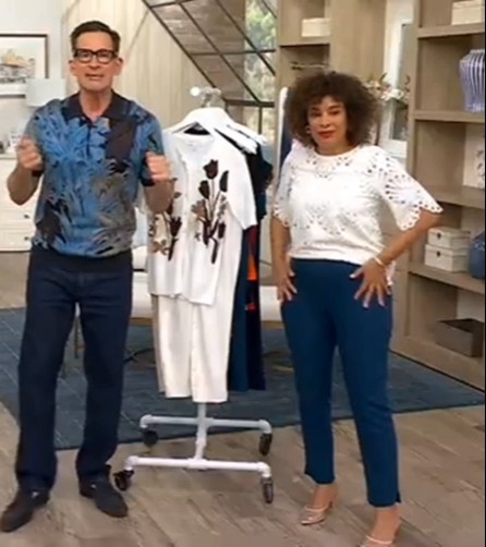 QVC host Sam modeling pants 1818 - YouTube