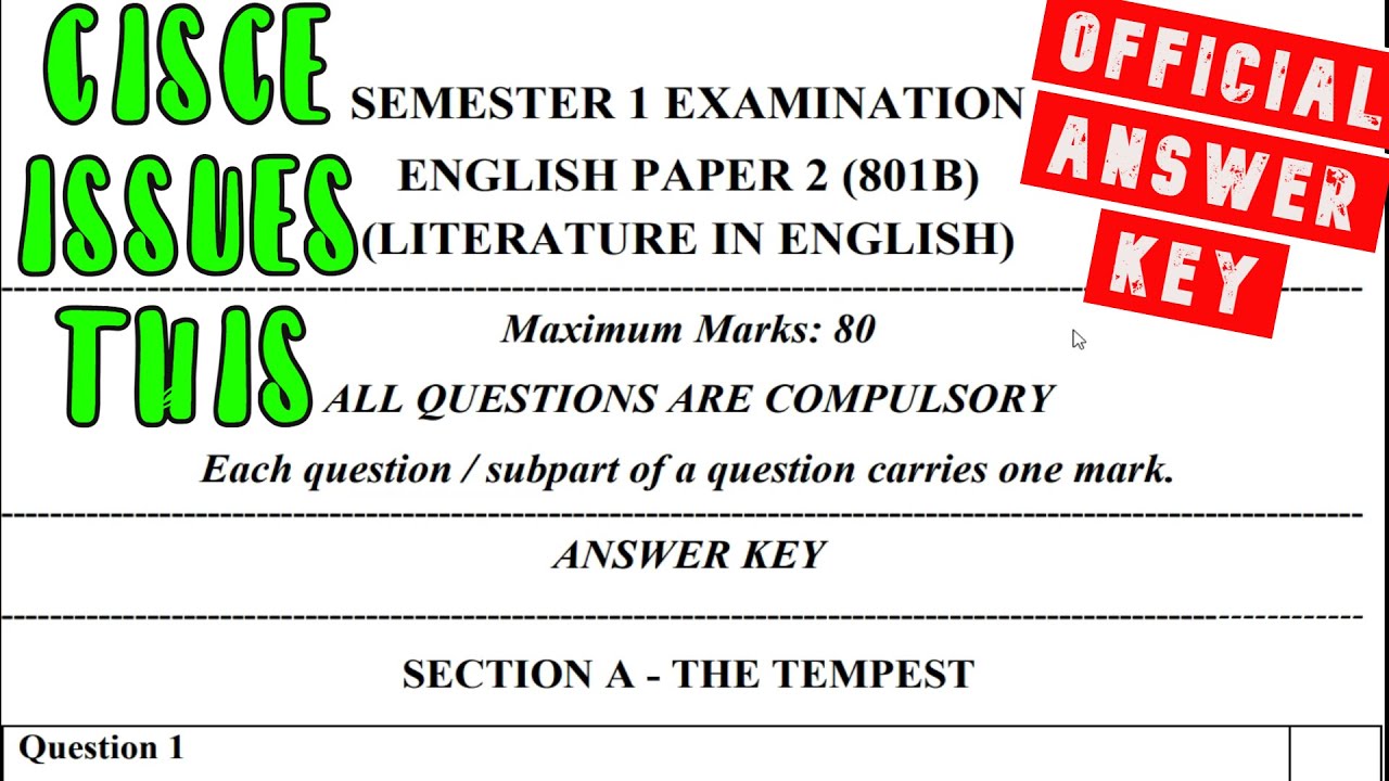 ISC 2021 English Paper-2 Official Answer Key Out - ISC 2021 English ...