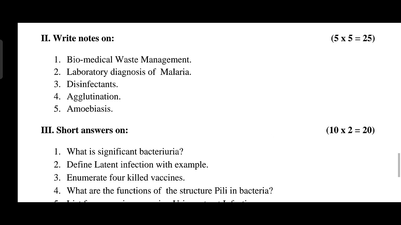 Microbiology Question Paper for B.SC Nursing 1st Year, August -2019 ...