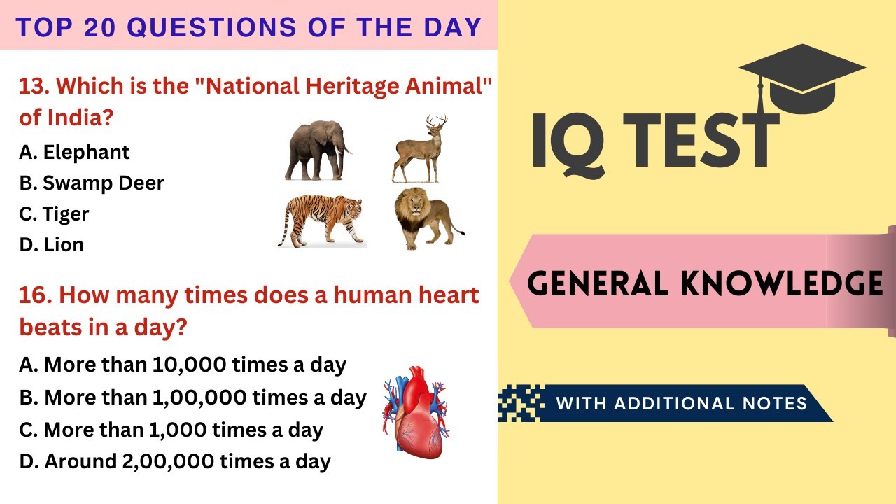 IQ Test | General Knowledge Quiz | Top 20 Questions & Answers | MCQ ...