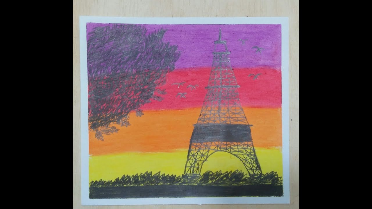 Eiffel tower scenery drawing with oil pastels|Drawing for kids|Eiffel ...