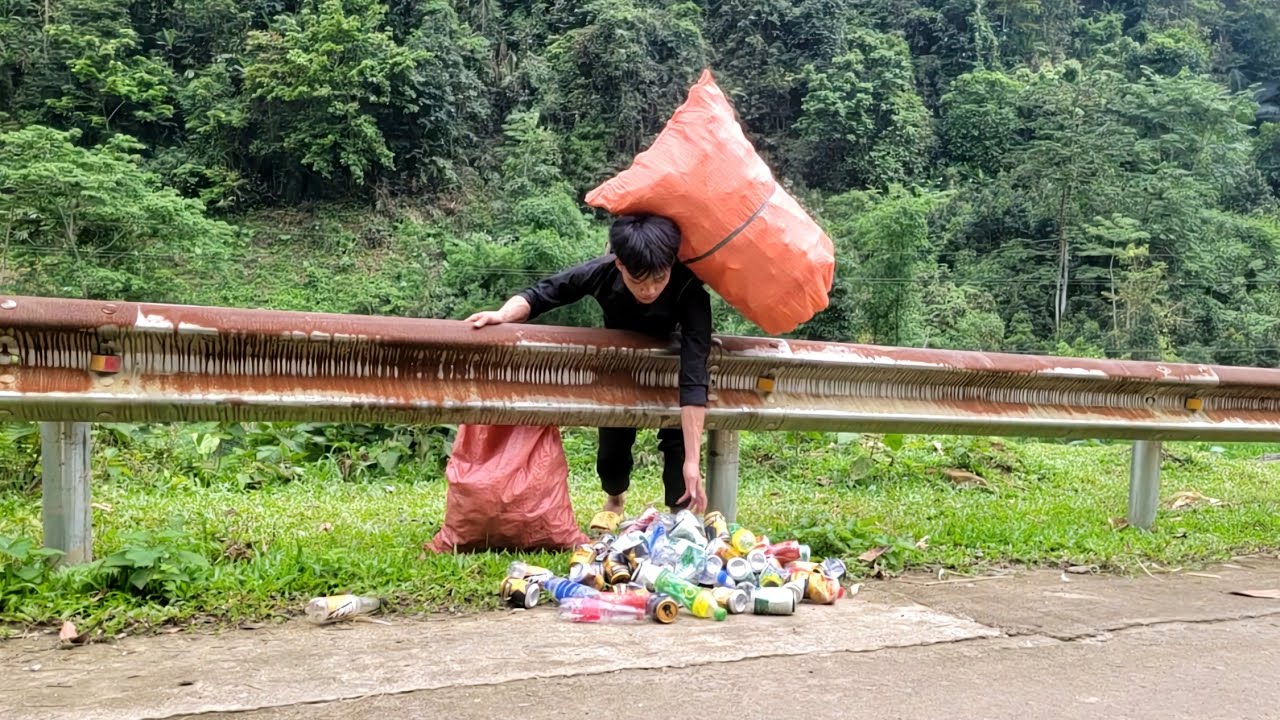 Poor boy wanders around picking up scrap to sell for a living - YouTube