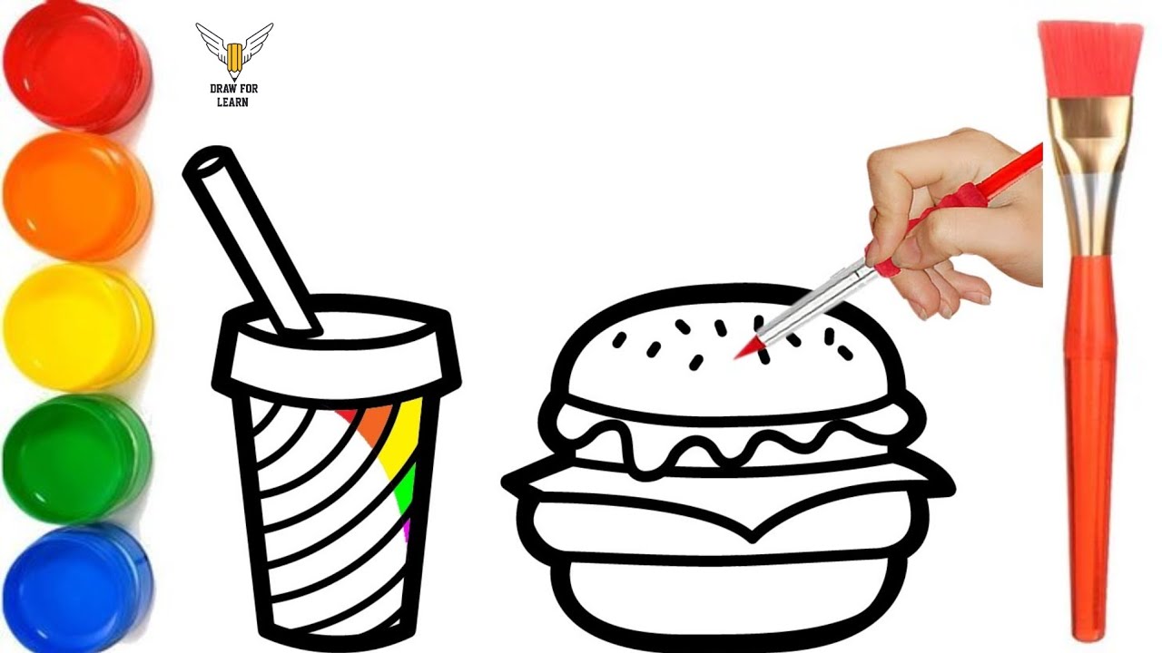 How to Draw fast food drawing, Painting and Coloring for Kids ...