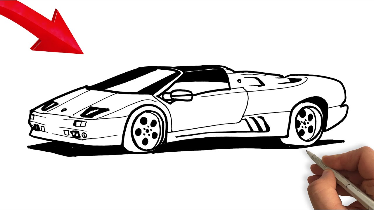 How to draw a LAMBORGHINI DIABLO 1990 || Easy Sport Car Drawing - YouTube