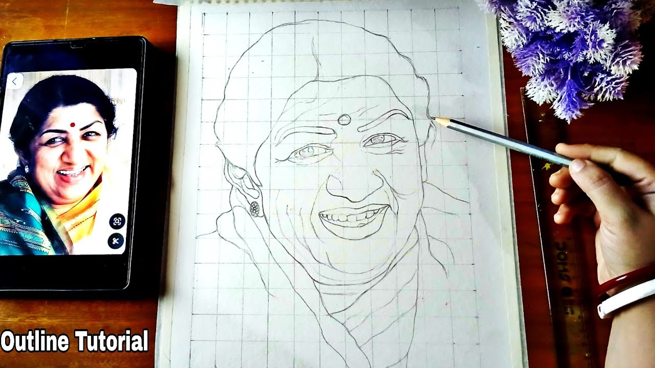 How to draw Lata mangeshkar Ji Portrait, Lata Mangeshkar Drawing, Step ...